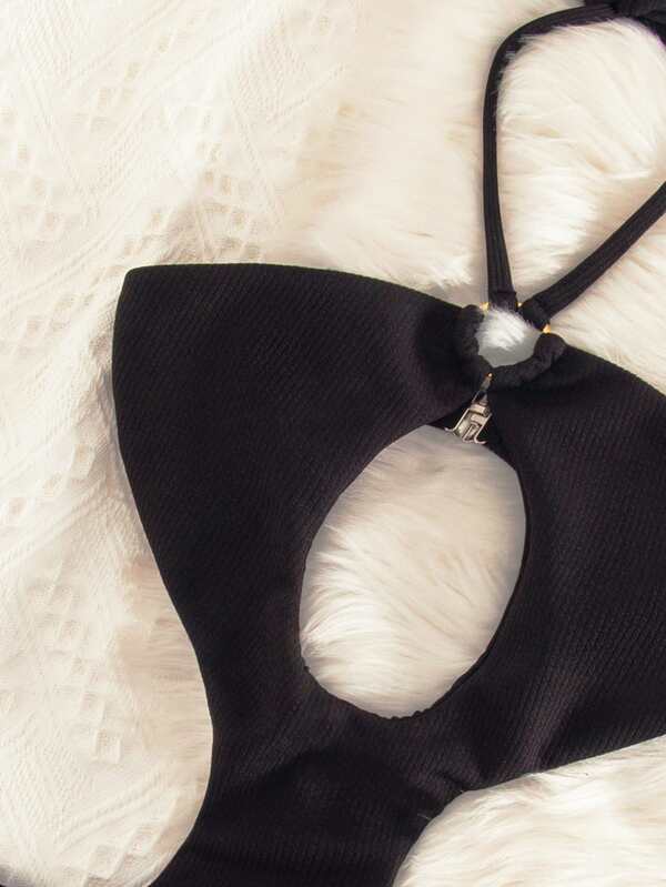 Cut-out Ring Linked Halter One Piece Swimsuit | SHEIN USA