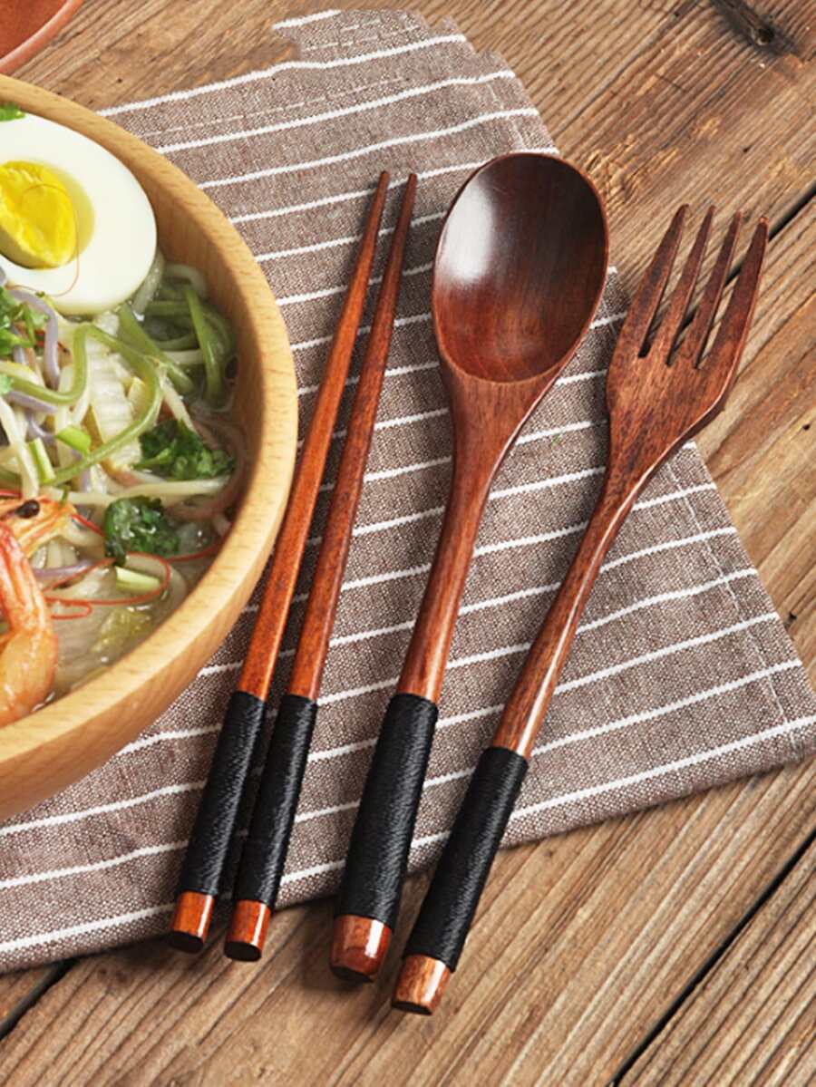 3pcs Wooden Cutlery Set | SHEIN USA