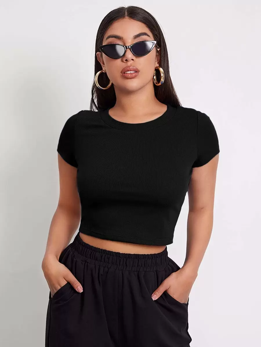 SHEIN EZwear Rib-knit Crop Top | SHEIN Singapore