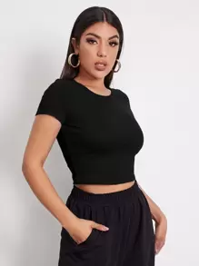 SHEIN EZwear Rib-knit Crop Top | SHEIN Singapore