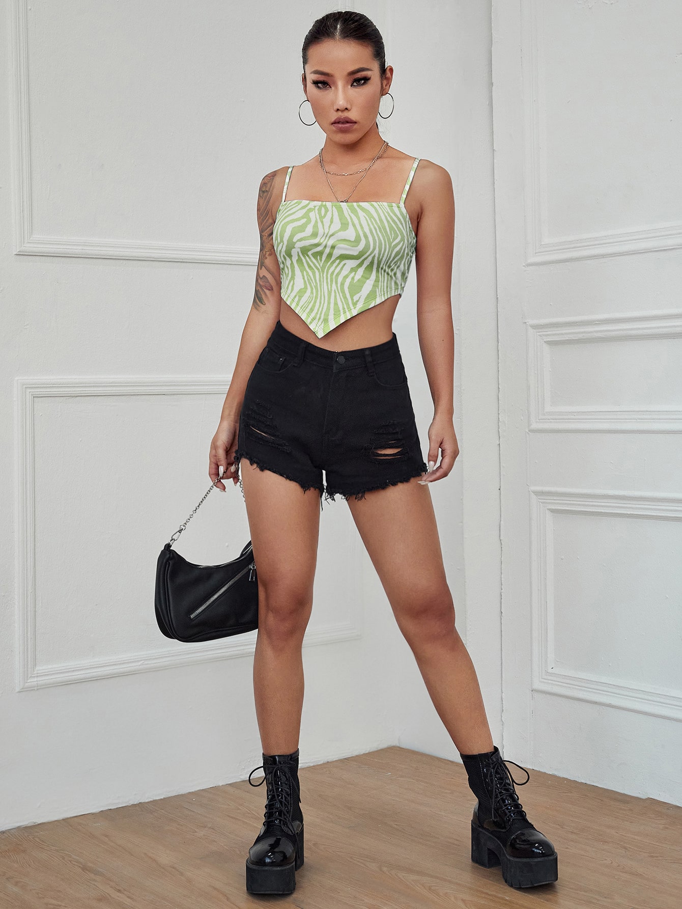 SHEIN Zebra Striped Asymmetrical Hem Cami Top | SHEIN USA