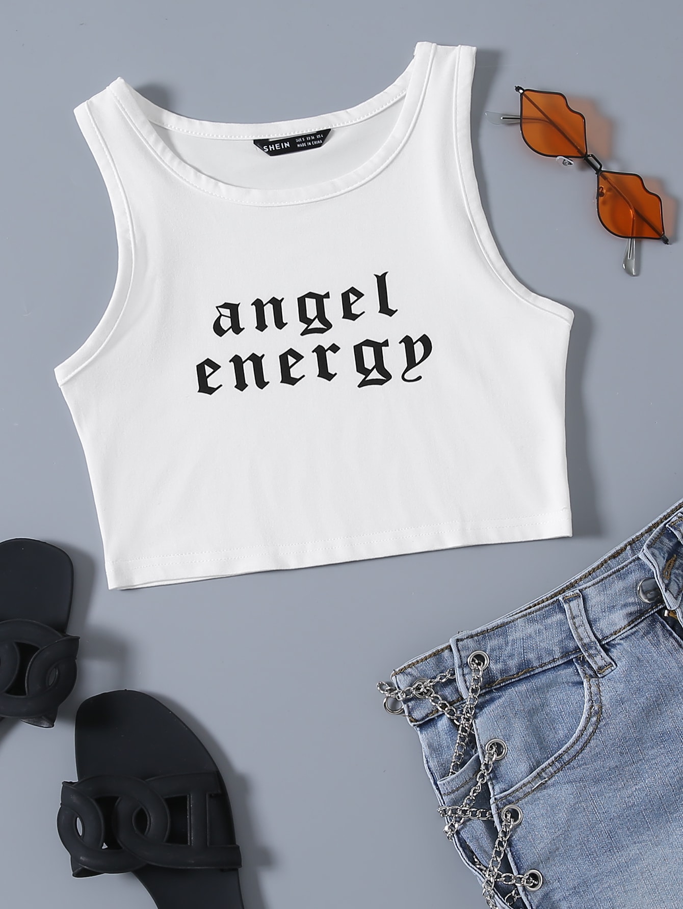 Letter Graphic Crop Tank Top