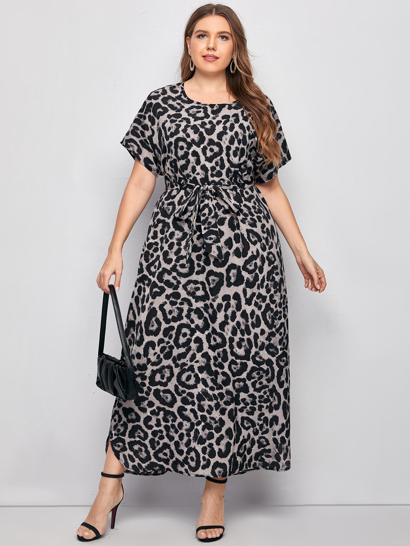 SHEIN Clasi Plus Curved Hem Belted Leopard Dress | SHEIN USA