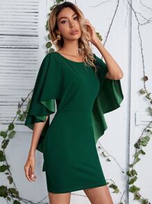 SHEIN Open Back Asymmetrical Cloak Sleeve Dress | SHEIN USA
