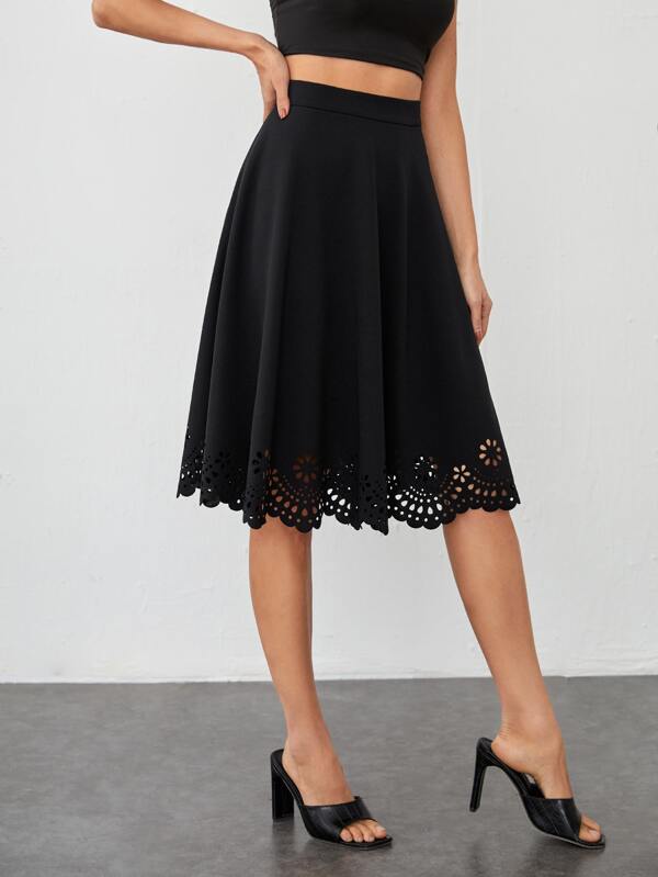 SHEIN Clasi Scallop Laser Cut Hem Skirt | SHEIN USA