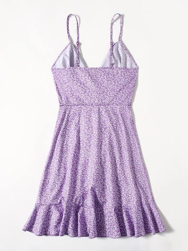 Shein Wywh Ruffle Trim Wrap Tie Side Ditsy Floral Slip Dress Shein Usa