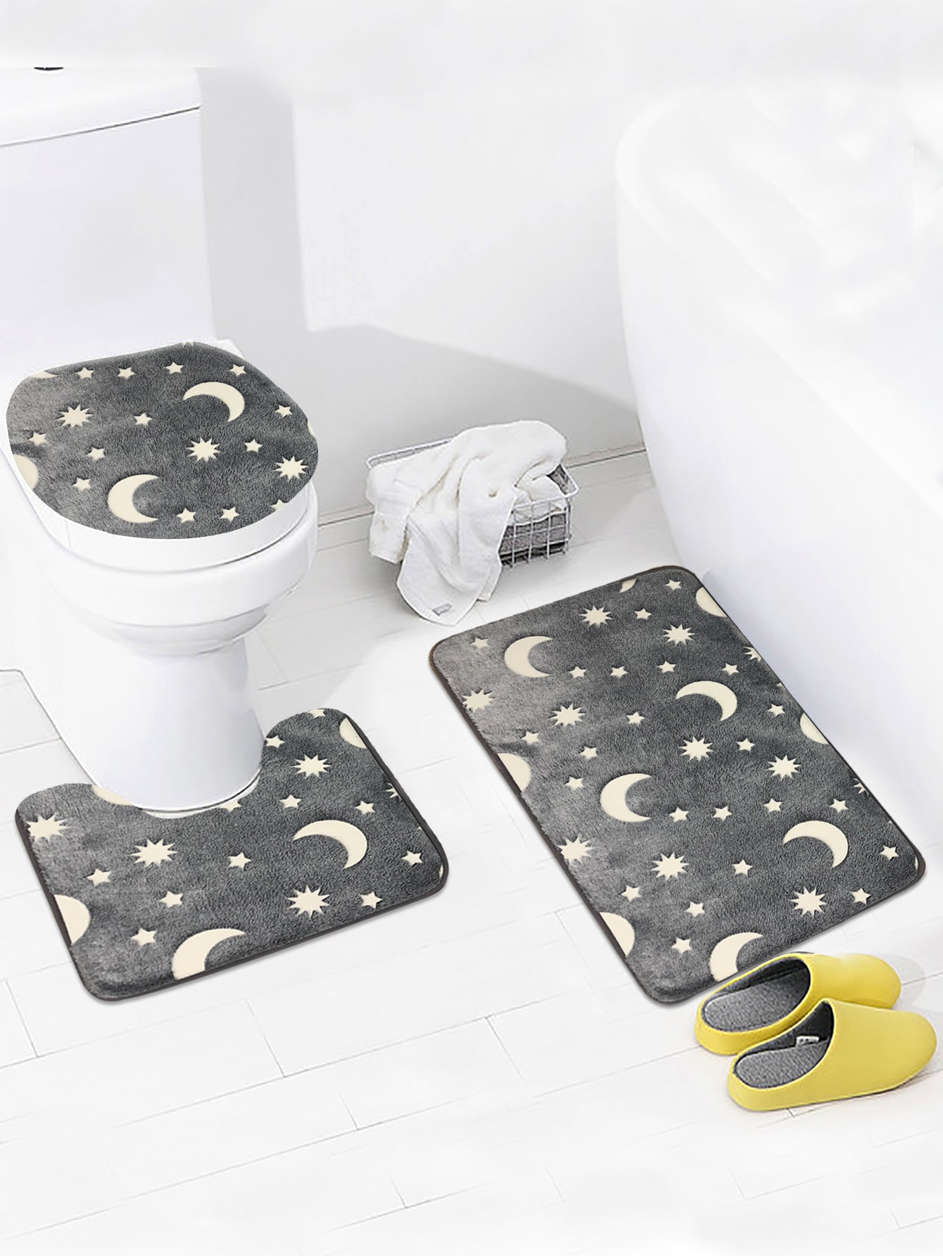 1pc Moon & Star Print Bath Mat