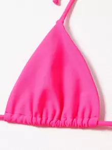 SHEIN Swim Summer Beach Solid Bikini Set Halter Triangle Micro Bra & Thong Bottom 2 Piece ...