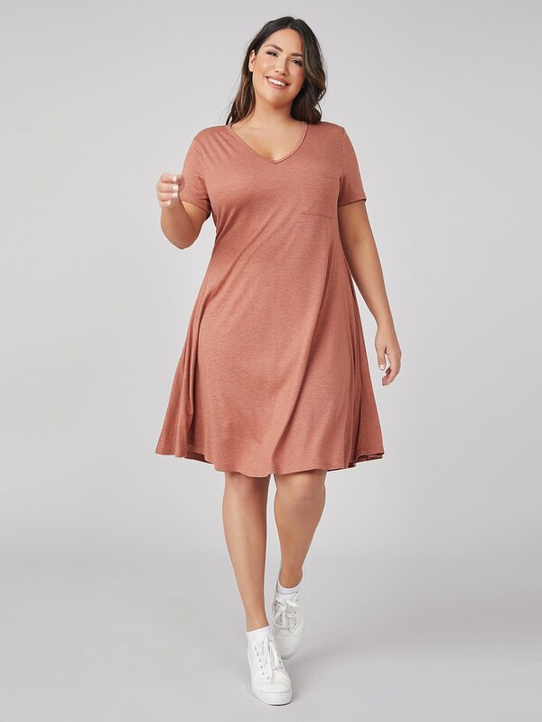 SHEIN BASICS Plus Patch Pocket Solid Dress | SHEIN USA