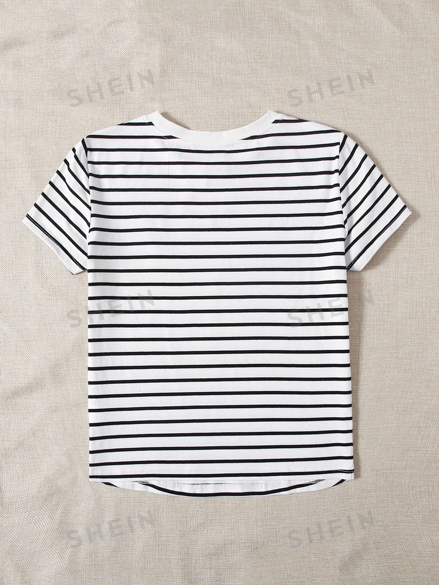 Shein Ezwear Heart Embroidery Striped Tee Shein Uk