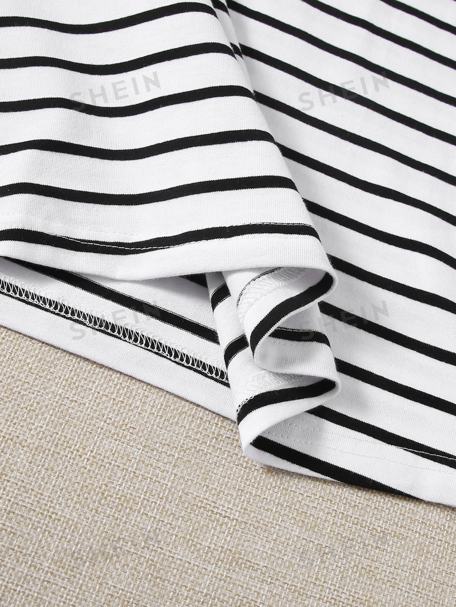 Shein Ezwear Heart Embroidery Striped Tee Shein Uk