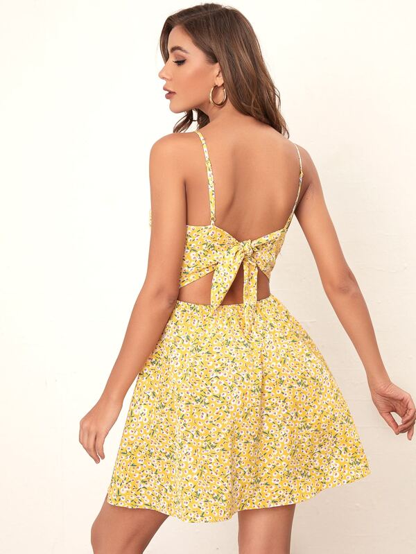 SHEIN WYWH Twist Peekaboo Front Tie Back Daisy Floral Print Sundress ...