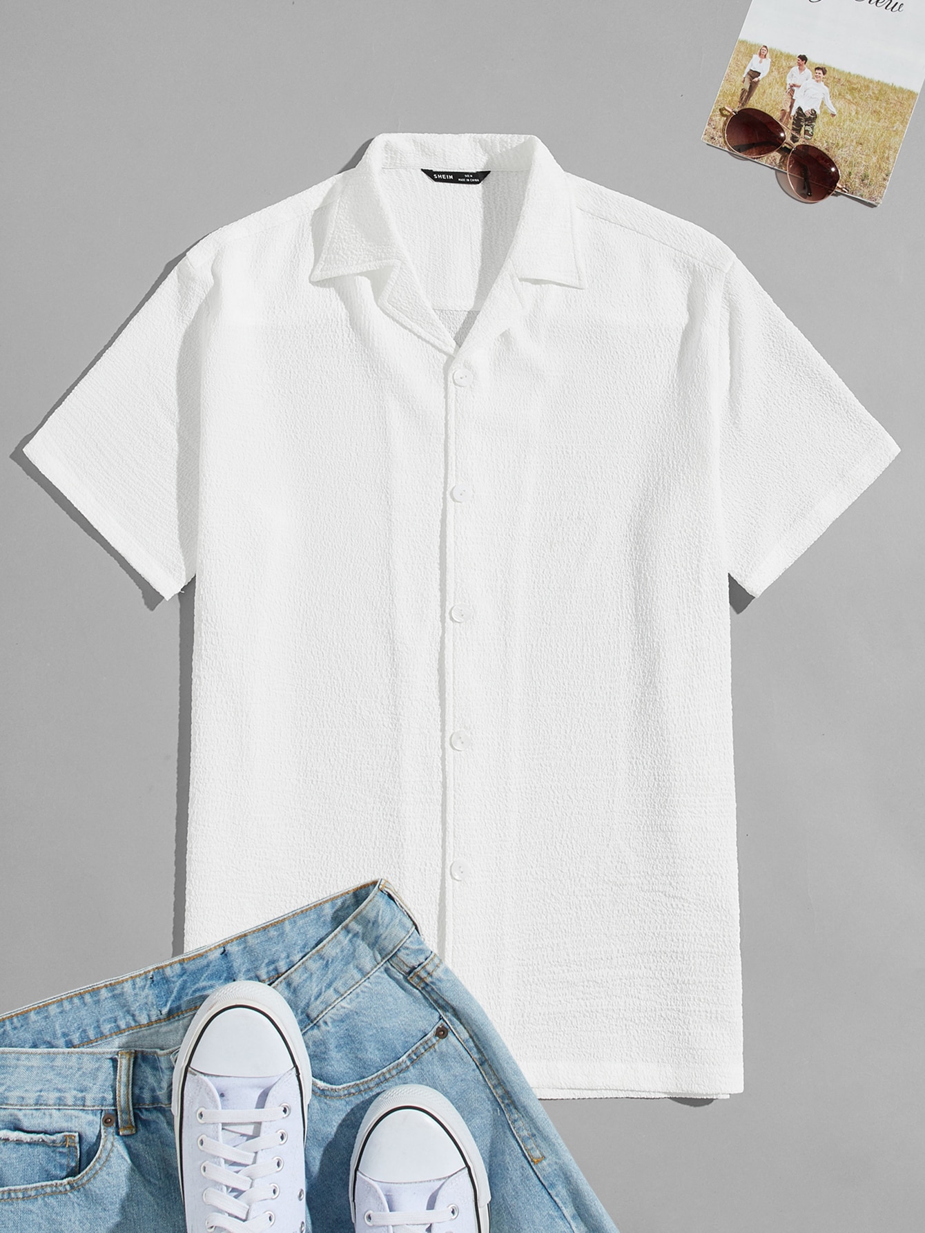 Manfinity Men Notch Collar Button Placket Solid Shirt | SHEIN USA