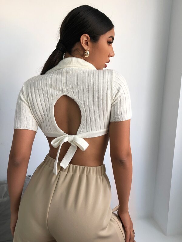 Cut-out Tie Back Rib-knit Crop Top | SHEIN USA