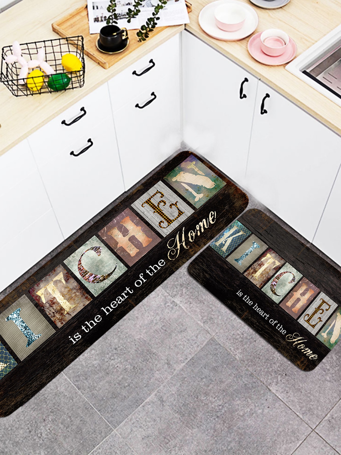 1pc Slogan Graphic Kitchen Rug