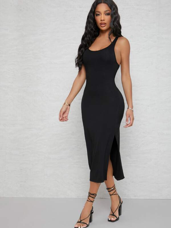 SHEIN SXY Midi Open-Back Slit Bodycon Dress | SHEIN USA