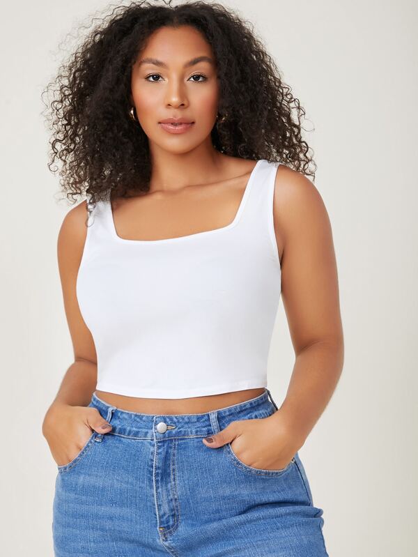 SHEIN BASICS Plus Square Neck Crop Tank Top | SHEIN USA