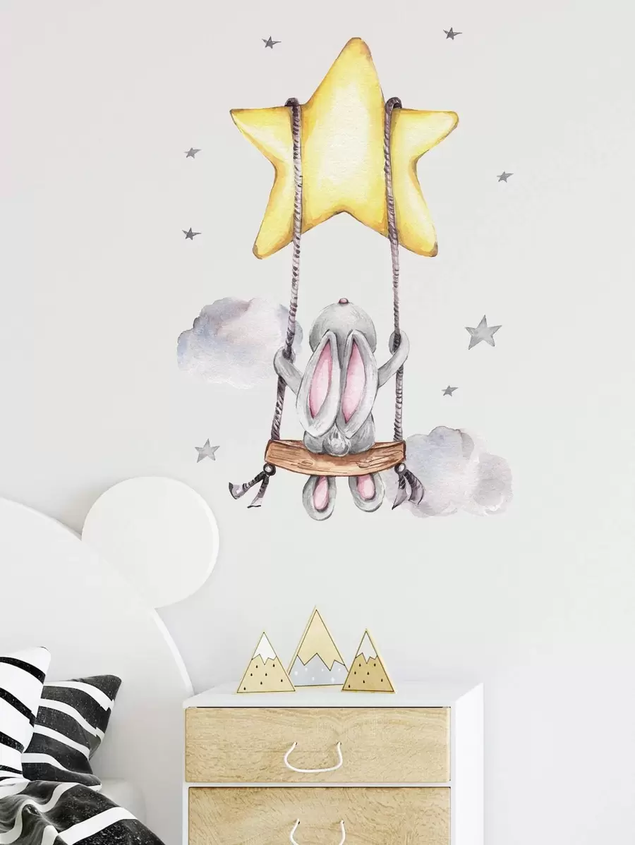 Kids Cartoon Rabbit Print Wall Sticker E-I-D | SHEIN USA