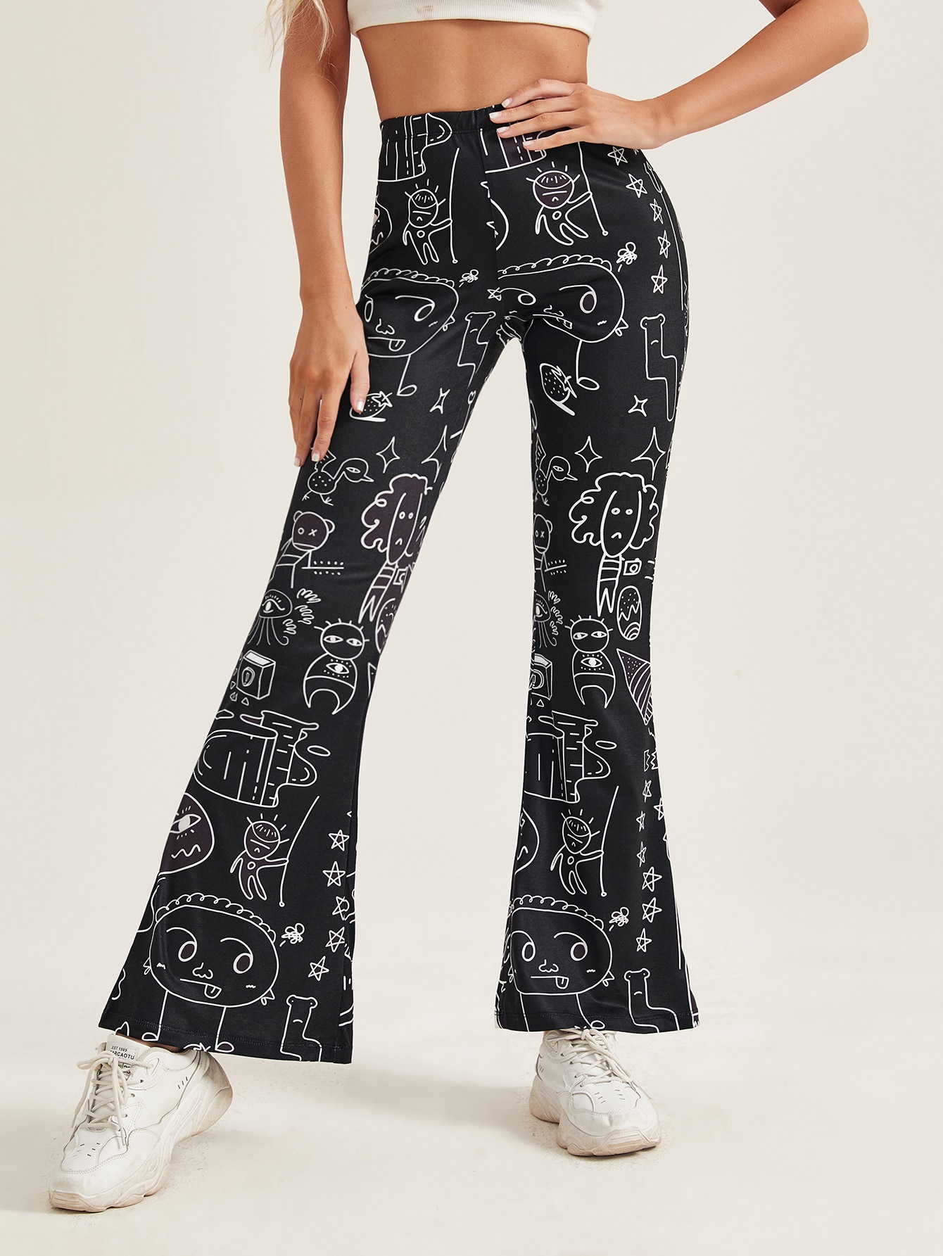Flare Leg Cartoon Graphic Pants