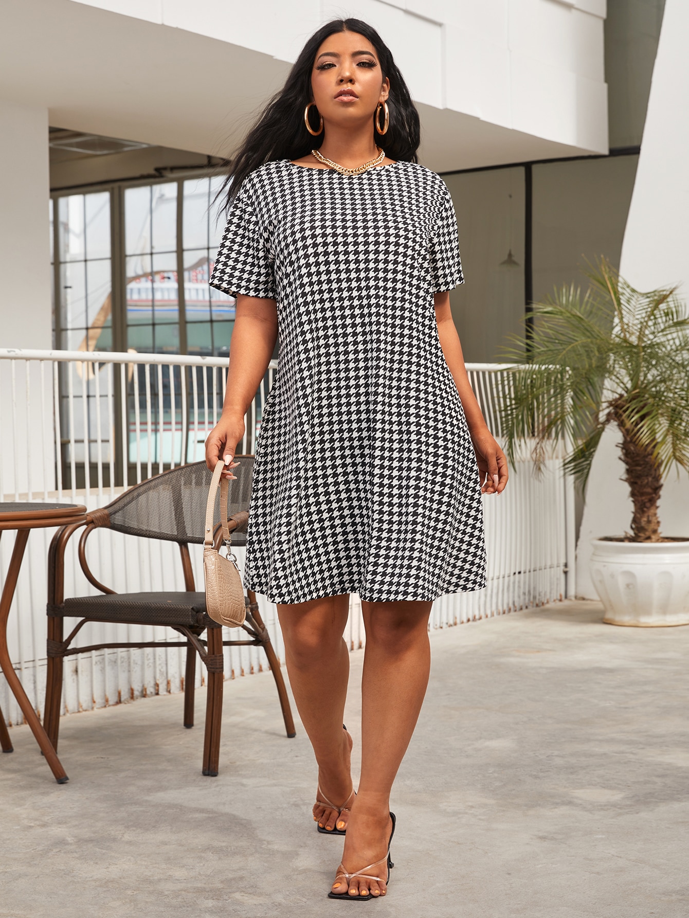 SHEIN Clasi Plus Houndstooth Print Dress | SHEIN USA