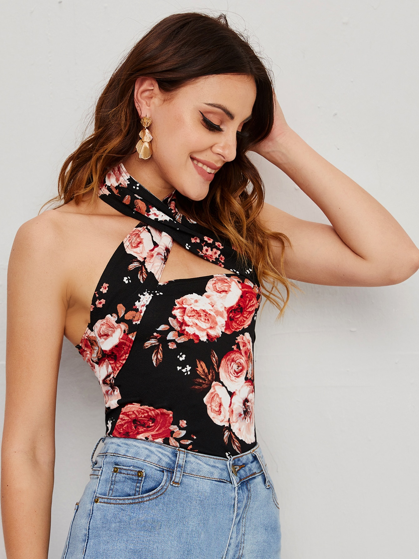 Floral Cross Halter Top