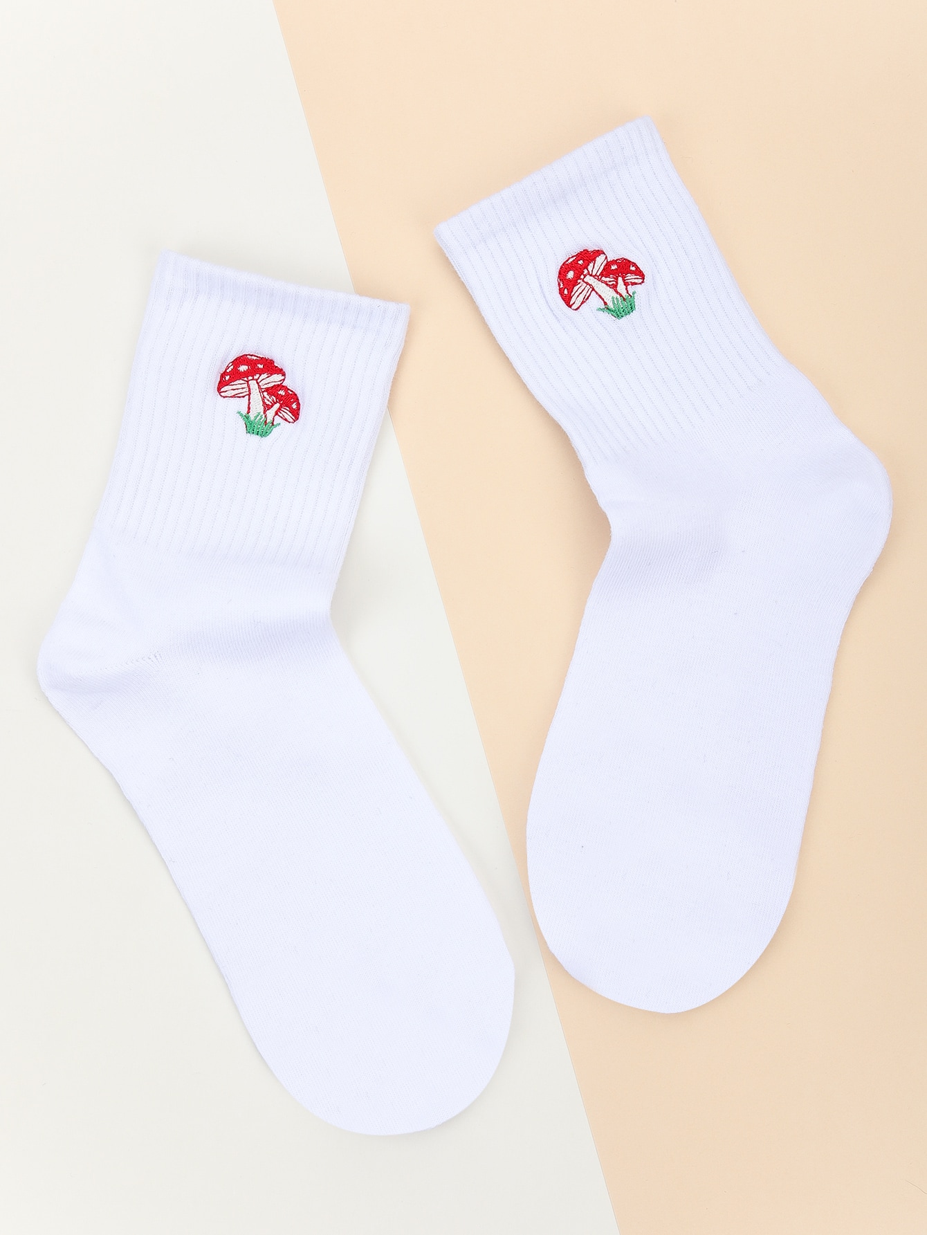 Mushroom Embroidery Crew Socks