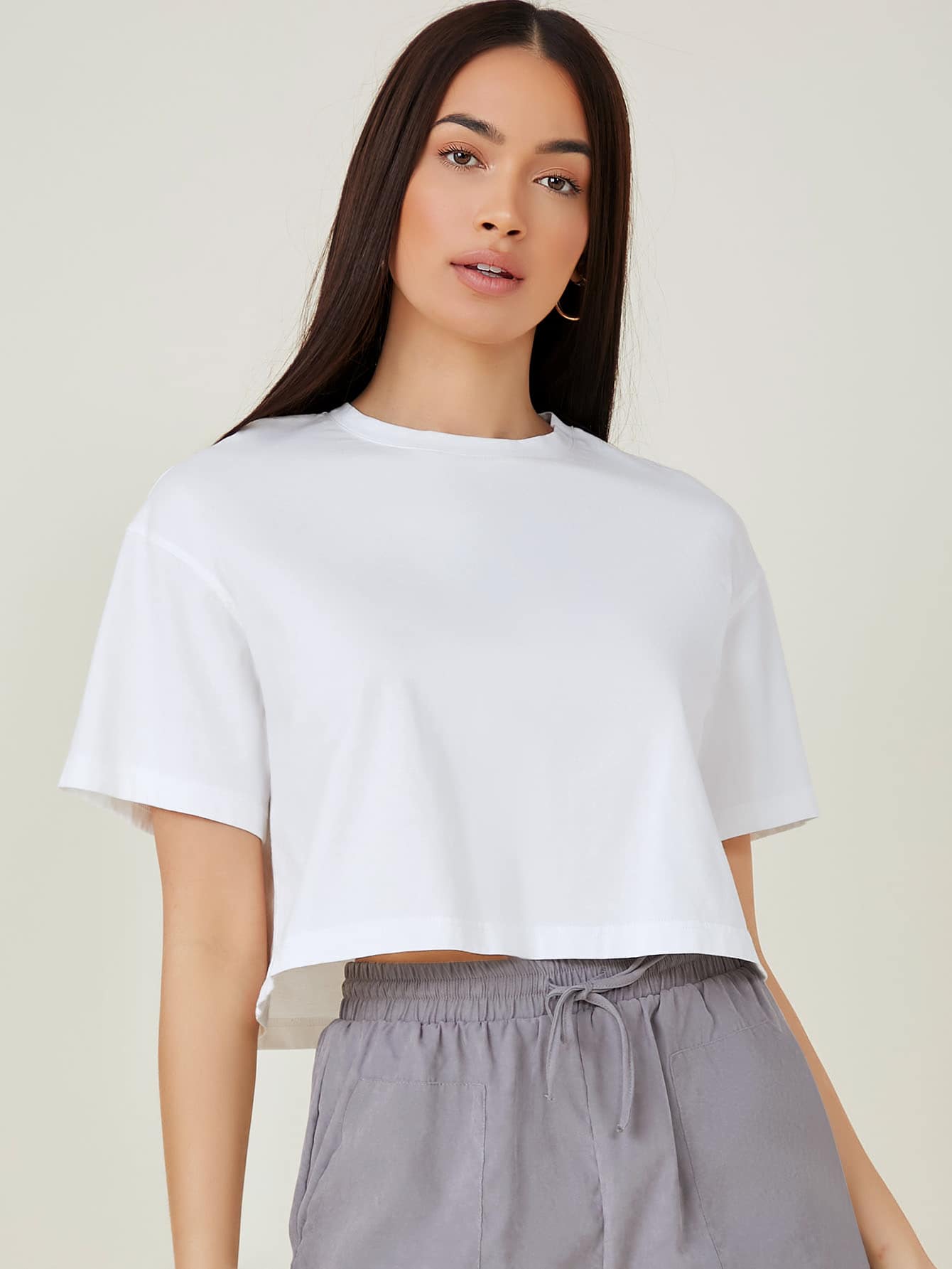Drop Shoulder Solid Crop Tee