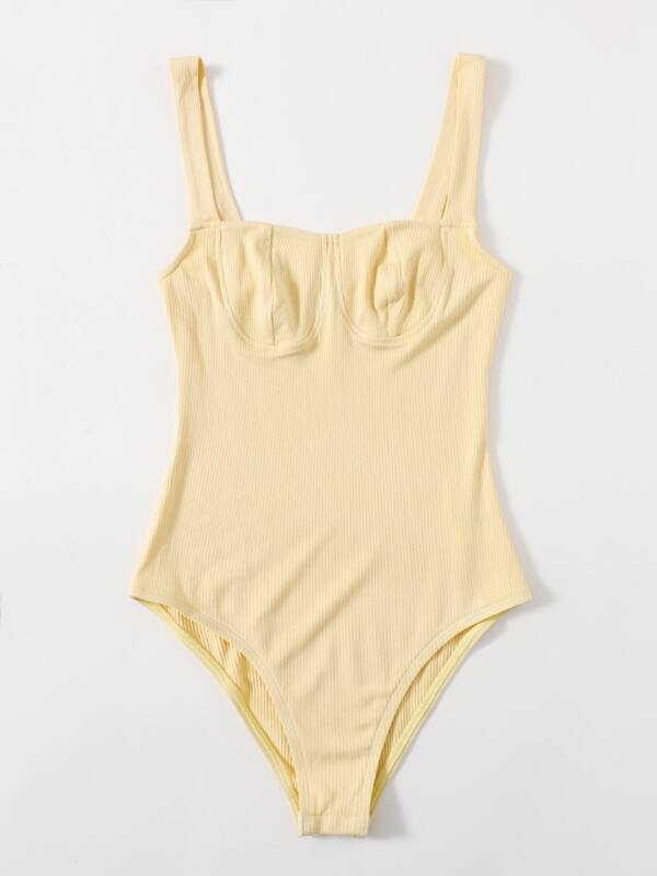 SHEIN Rib-knit Solid Bodysuit | SHEIN USA