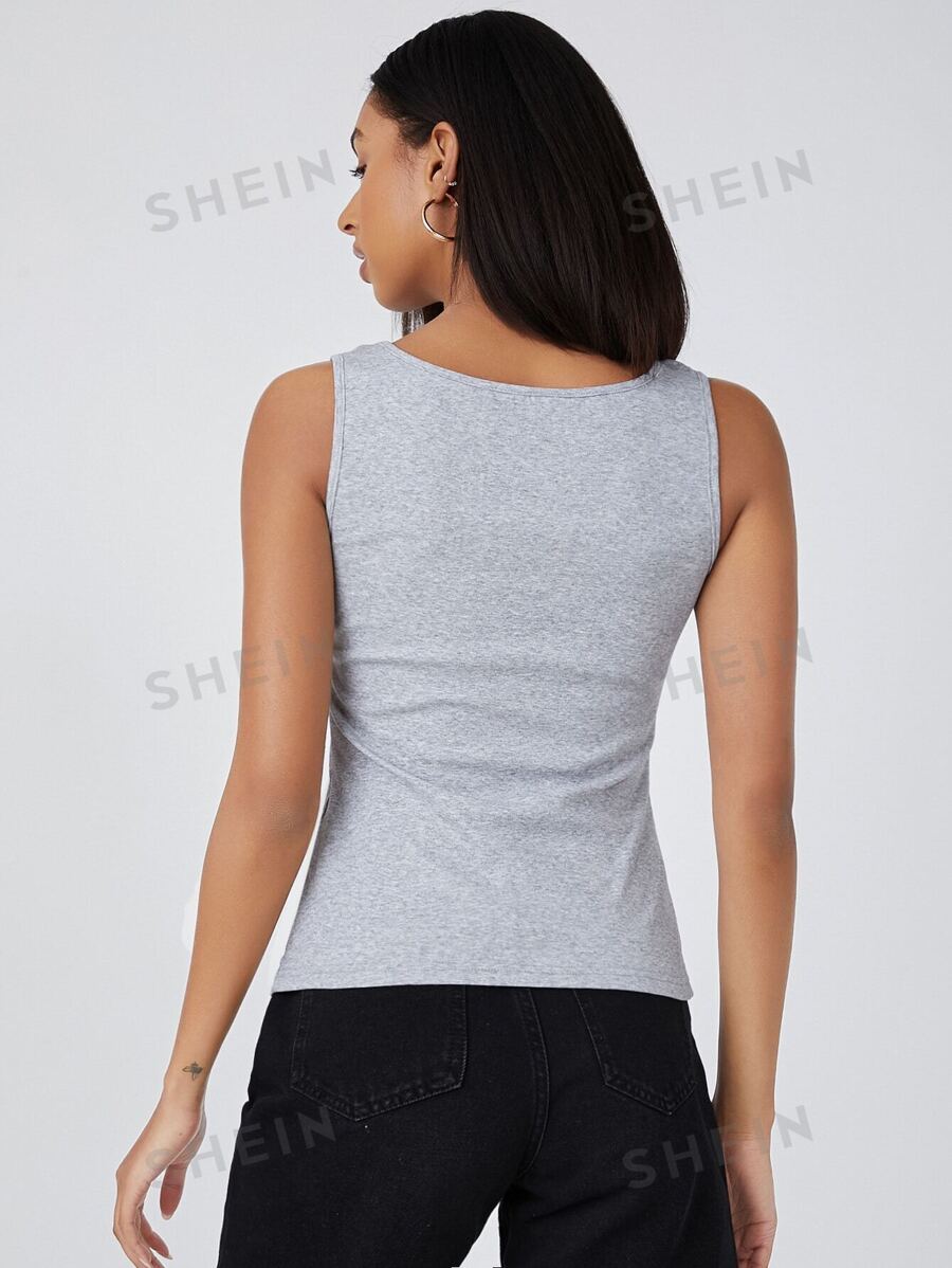 SHEIN BASICS Cotton Square Neck Solid Tank Top | SHEIN UK