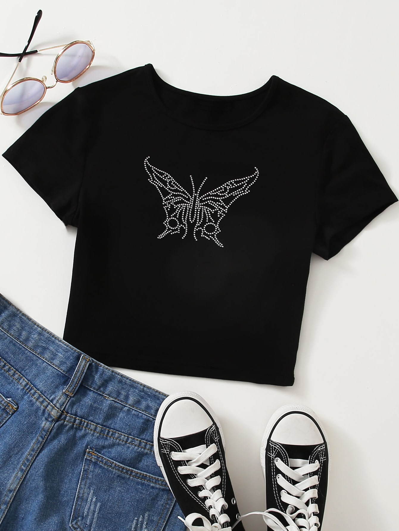 SHEIN EZwear Topo frontal borboleta strass | SHEIN Brasil