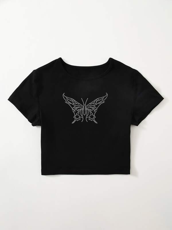 SHEIN EZwear Topo frontal borboleta strass | SHEIN Brasil