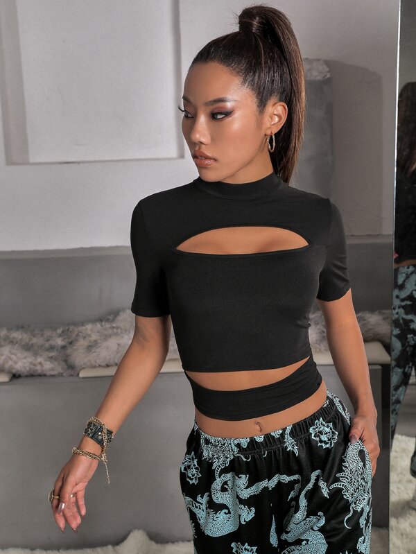 Keyhole Neck Cut Out Front Top Shein Usa