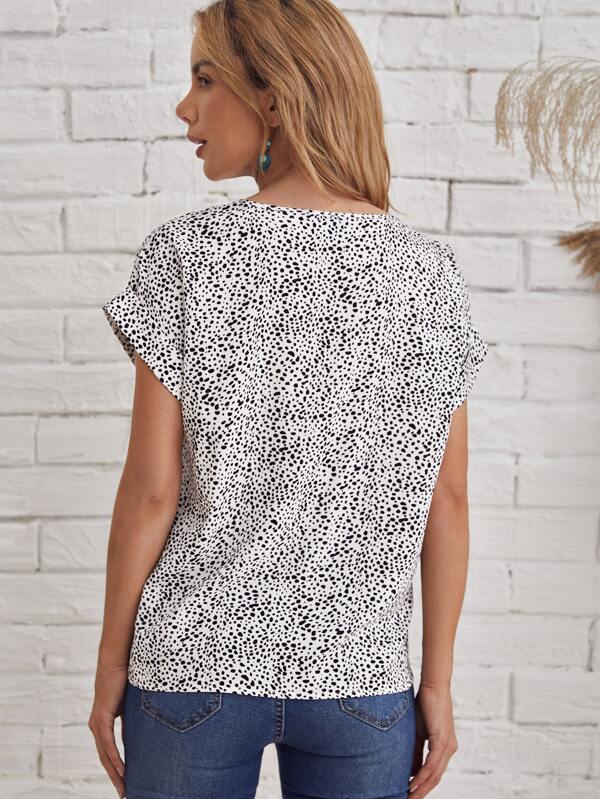 EMERY ROSE Rolled Cuff Allover Print Top | SHEIN USA