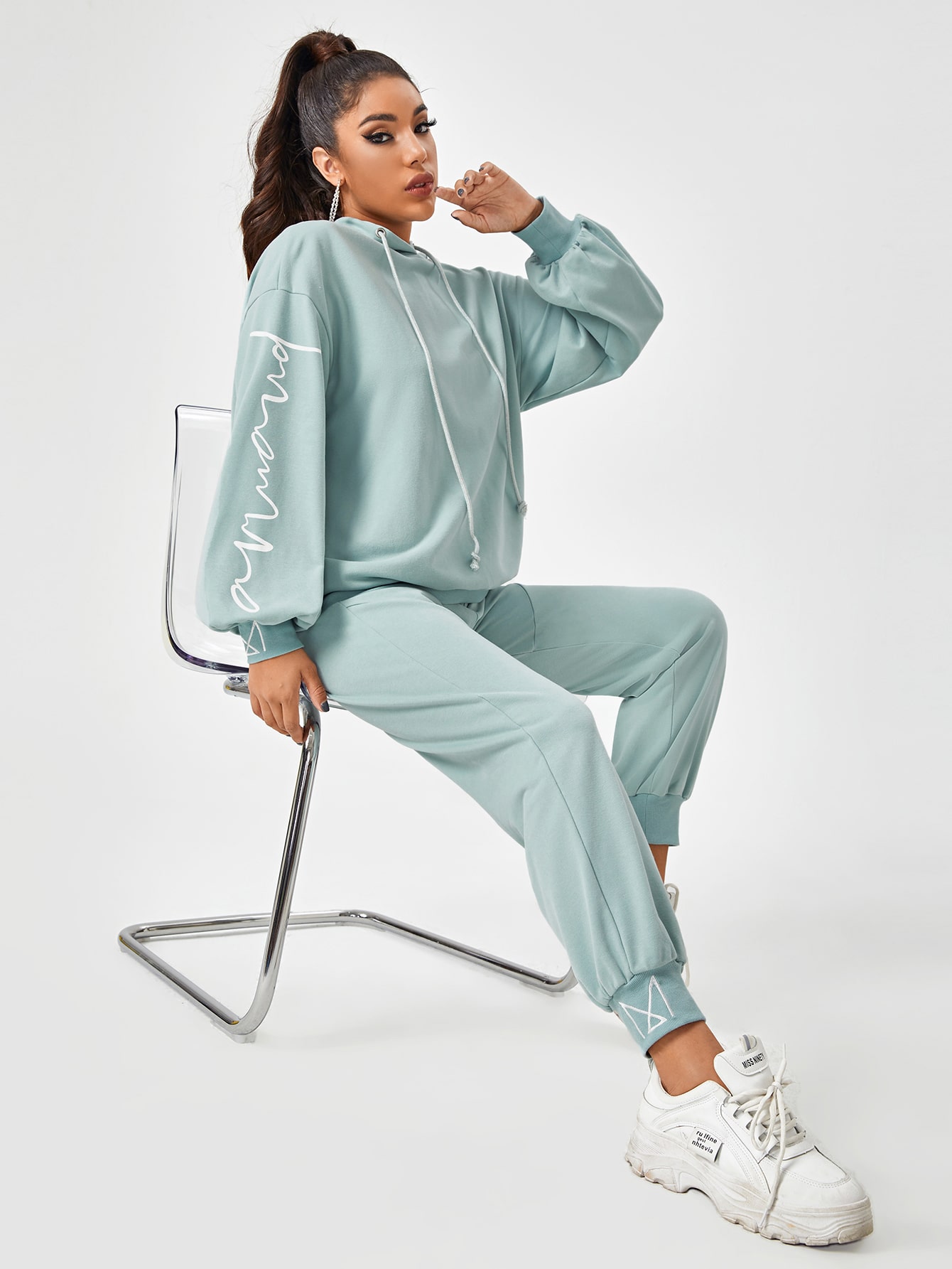 SHEIN X Armand Drop Shoulder Letter Graphic Hoodie & Sweatpants Set ...