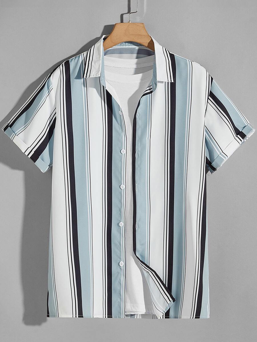 Manfinity Men Vertical Striped Button Up Shirt | SHEIN USA