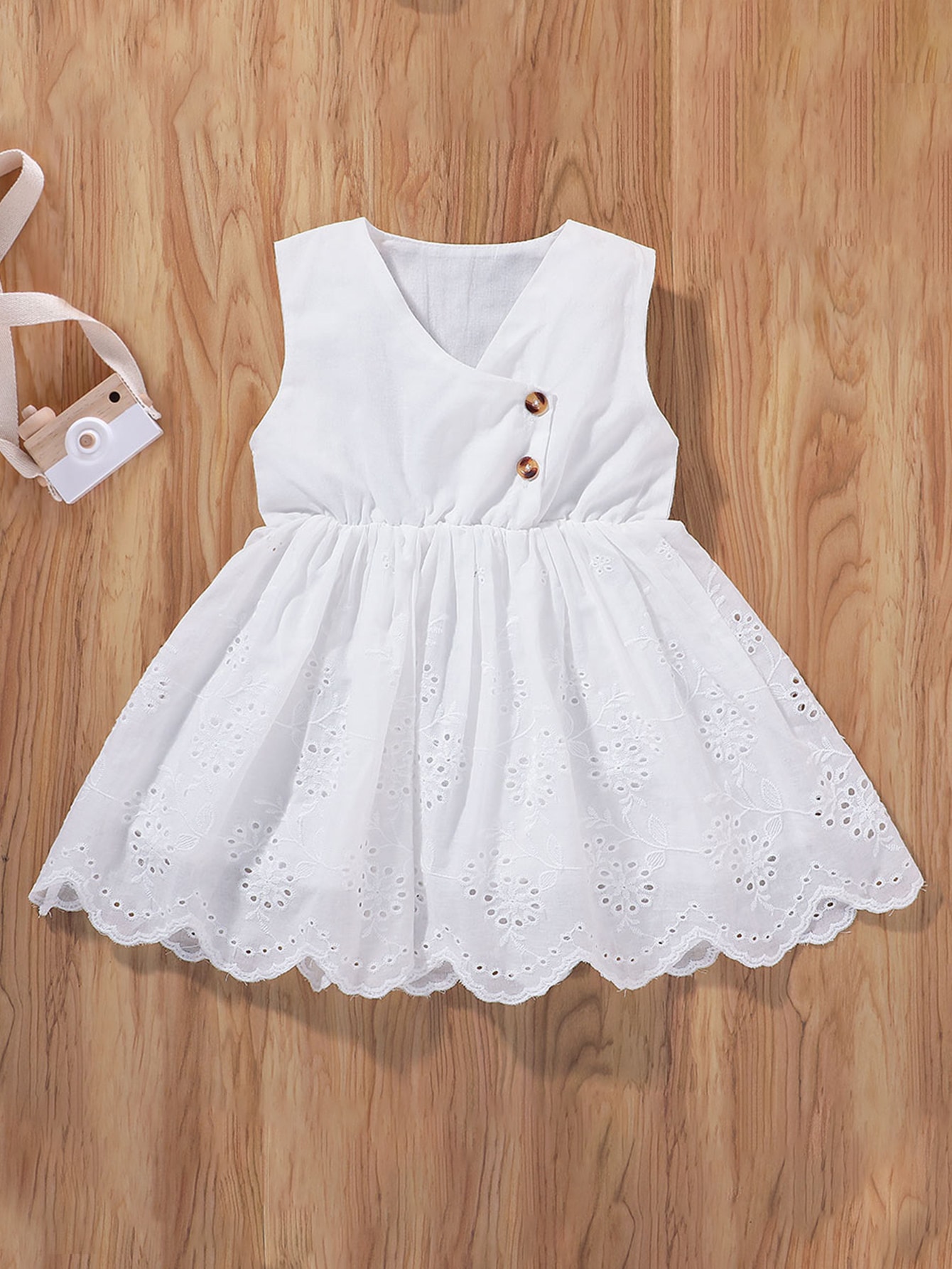 Baby Girl Eyelet Embroidery Button Detail Dress