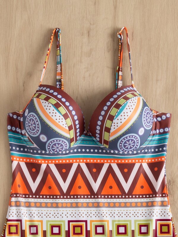 Geo Print Underwire One Piece Swimsuit | SHEIN USA