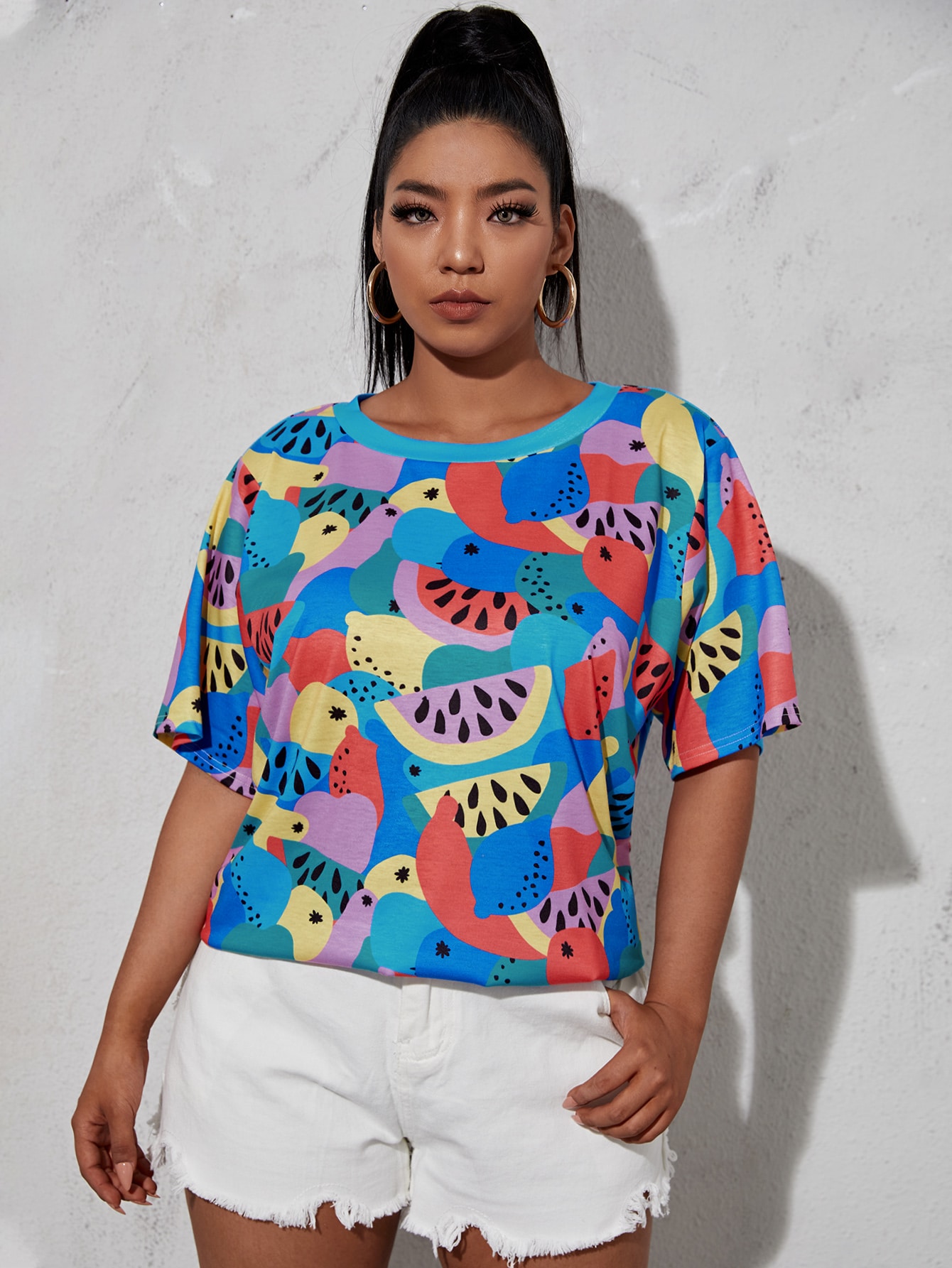 Plus Watermelon And Lemon Print Tee