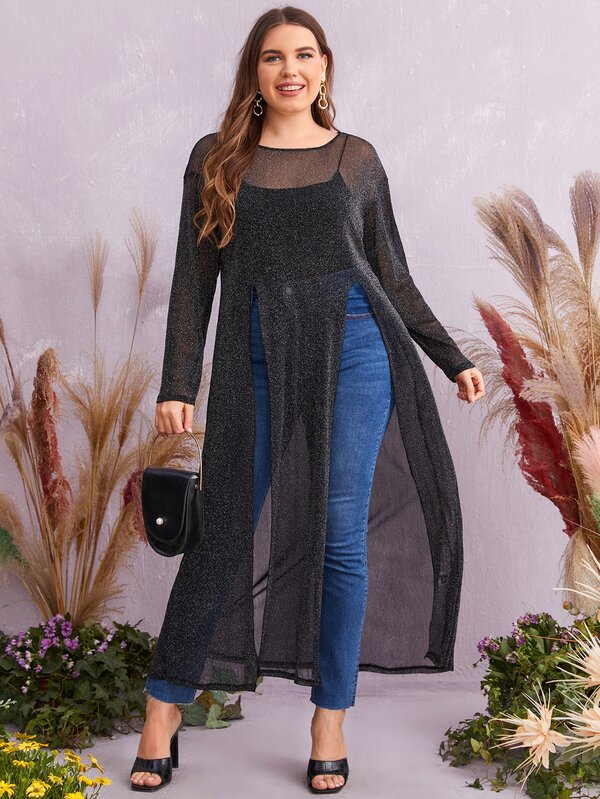 SHEIN Privé Top transparent en tulle brillant à ourlet fendu(sans ...