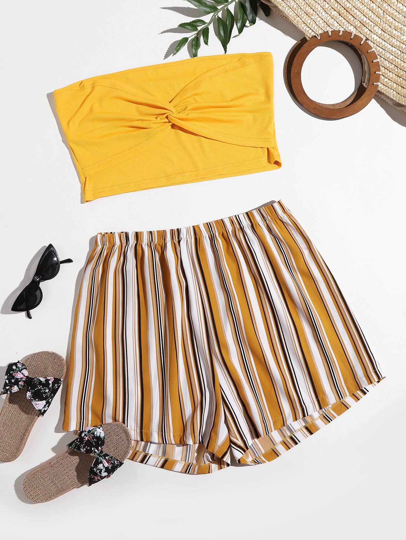 Plus Twist Top & Striped Shorts Set