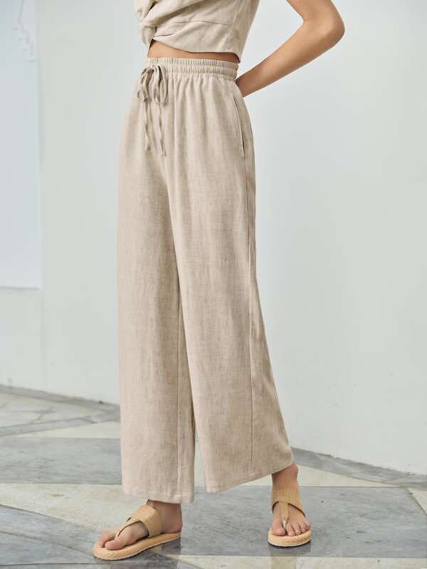 SHEIN Drawstring Waist Wide Leg Pants | SHEIN USA
