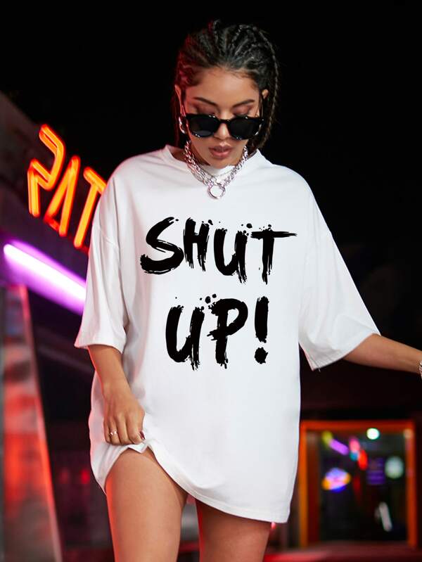 Shein Coolane Drop Shoulder Letter Graphic Oversized Tee Shein Uk