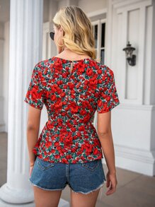Allover Floral Print Peplum Top | SHEIN USA
