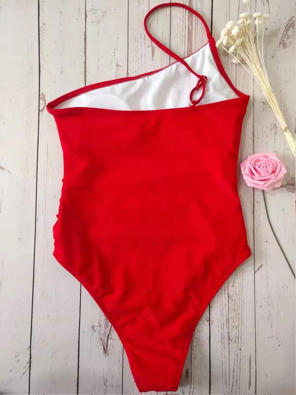SHEIN Swim Basics Ruched One Shoulder One Piece Swimsuit | SHEIN USA