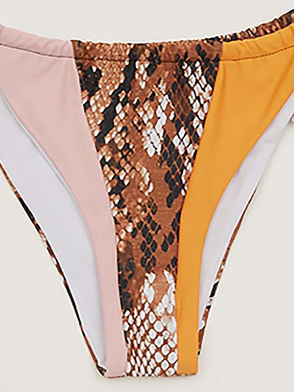 Snakeskin Micro Triangle Thong Bikini Swimsuit | SHEIN UK