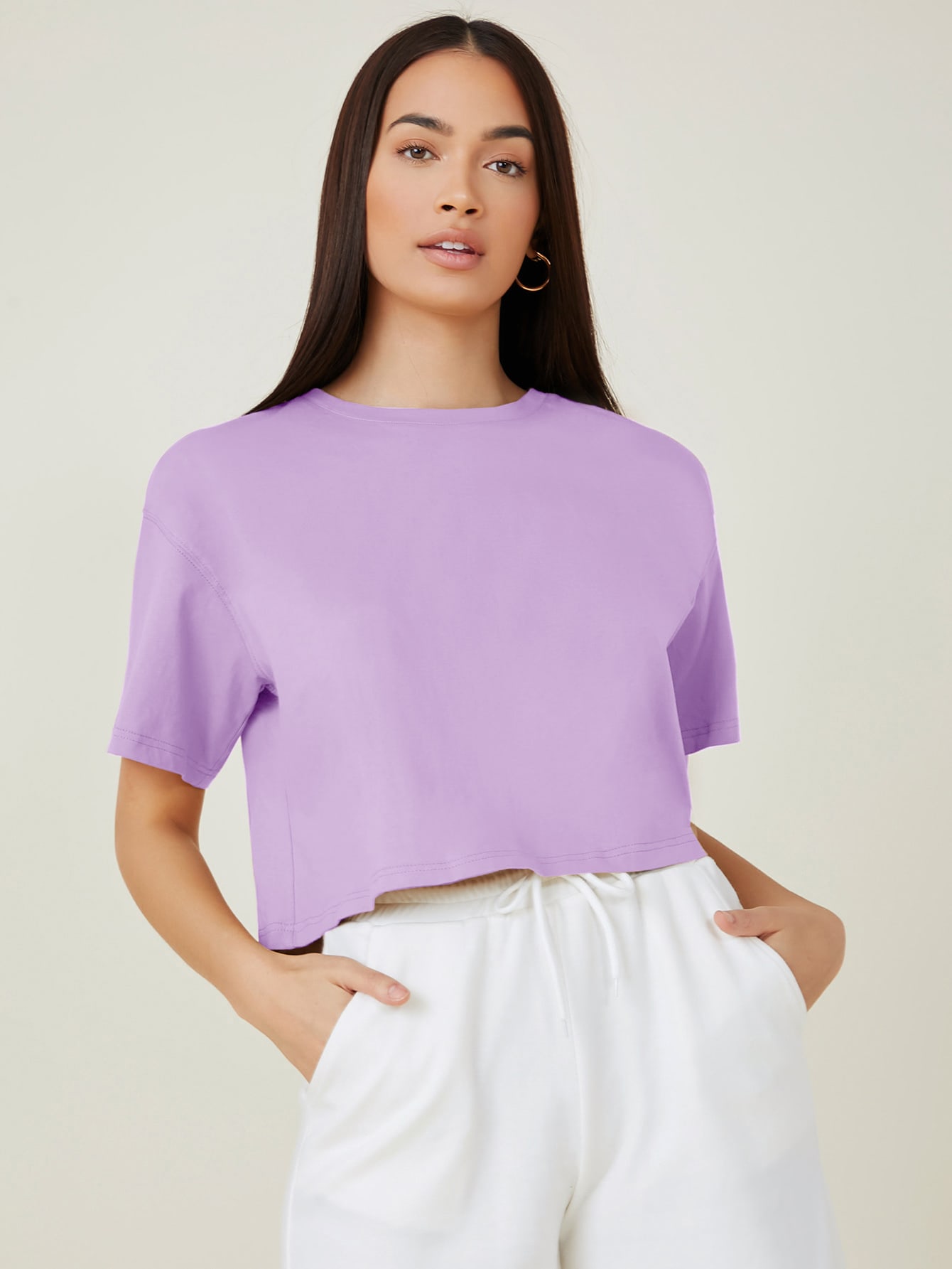 Drop Shoulder Solid Crop Tee