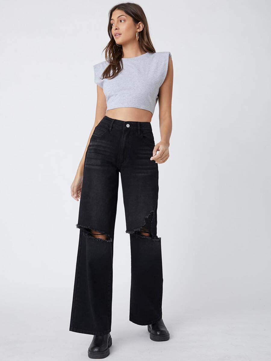 SHEIN 90s vintage High-Waist Denim Wide-leg Boyfriend Jeans | SHEIN