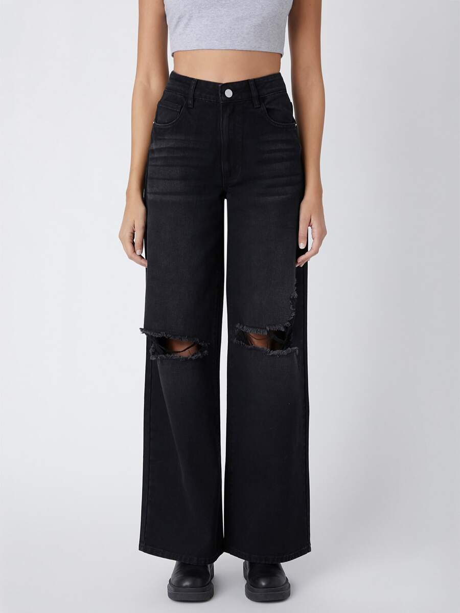 SHEIN 90s vintage High-Waist Denim Wide-leg Boyfriend Jeans | SHEIN