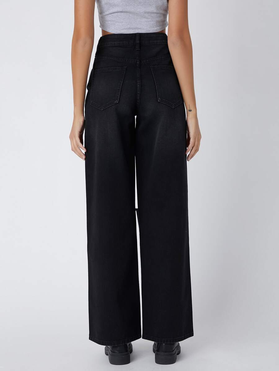 SHEIN 90s vintage High-Waist Denim Wide-leg Boyfriend Jeans | SHEIN