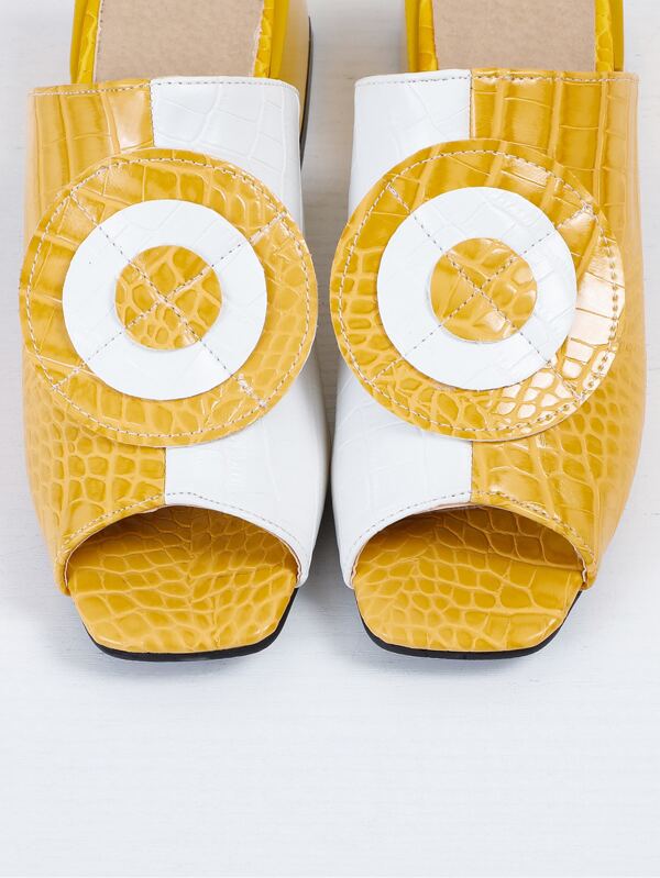 Peep Toe Croc Embossed Two Tone Mule Heels | SHEIN USA